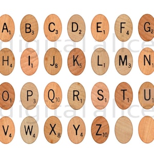 Vintage SCRABBLE LETTERS Craft Ovals 30x40mm- Instant Download Digital ...