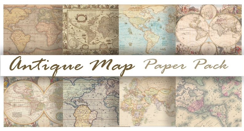 Antique BLUE WORLD MAPS - Digital Paper Pack - 8 Maps -instant Download ...