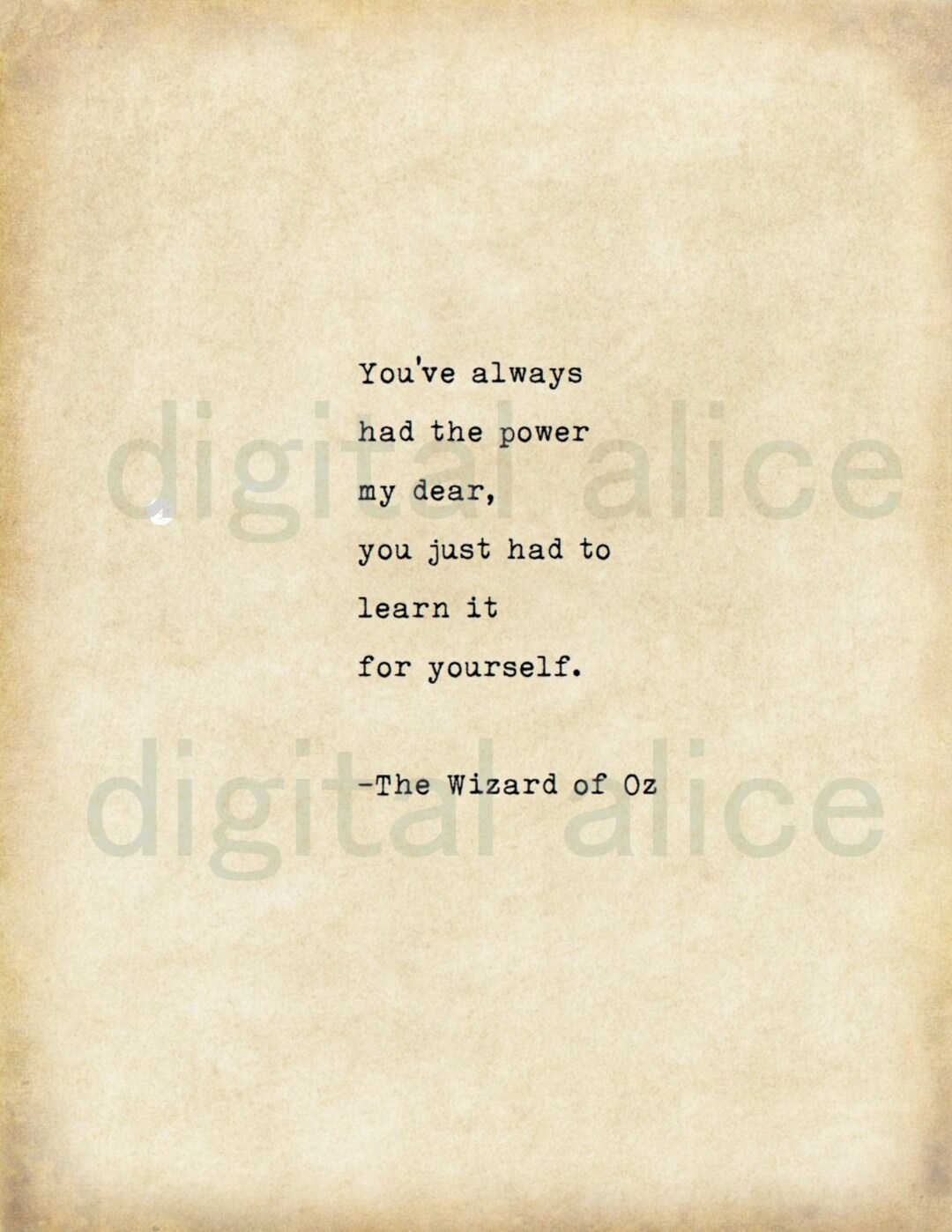 VINTAGE TYPEWRITER PRINT Wizard of Oz - Youve Always Had the Power My ...