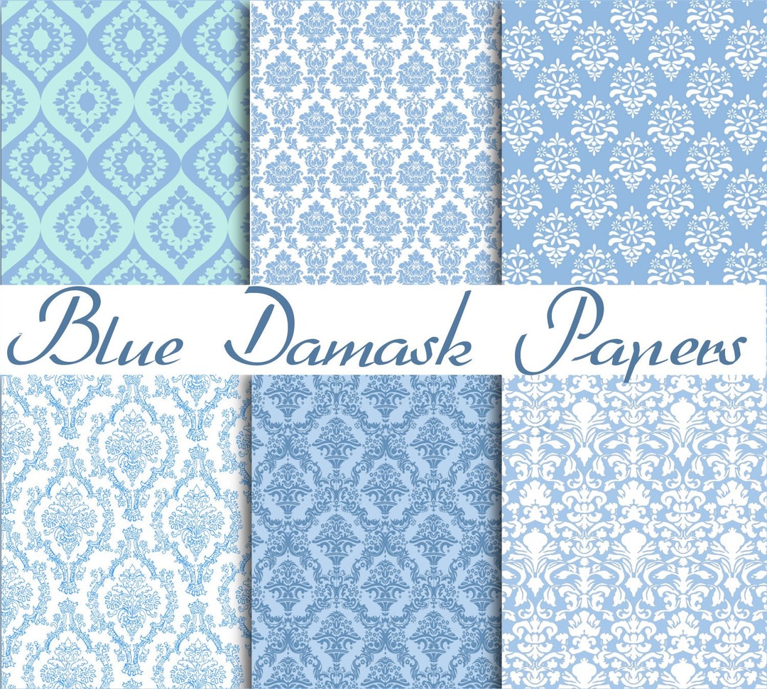 Antique DAMASK PATTERN PAPERS - Digital Paper Pack -6 Vintage Look Blue ...