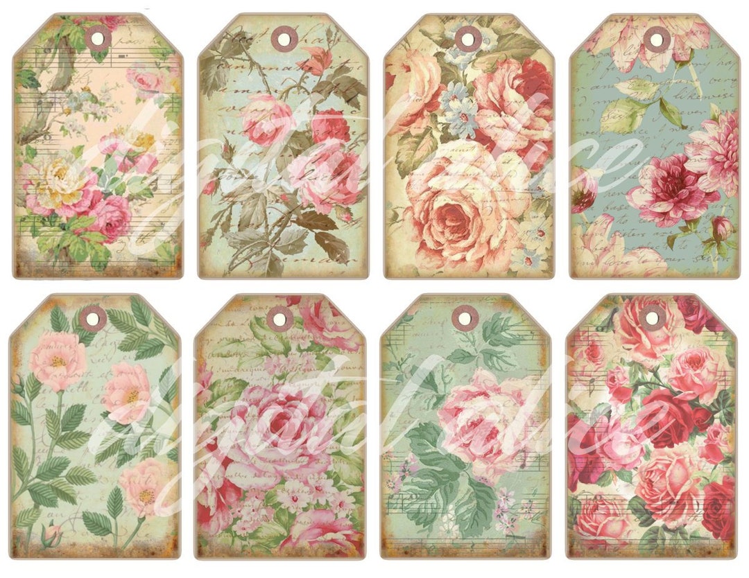 Shabby Chic OLD ROSE TAGS - Printable Digital Download Hang Tags ...