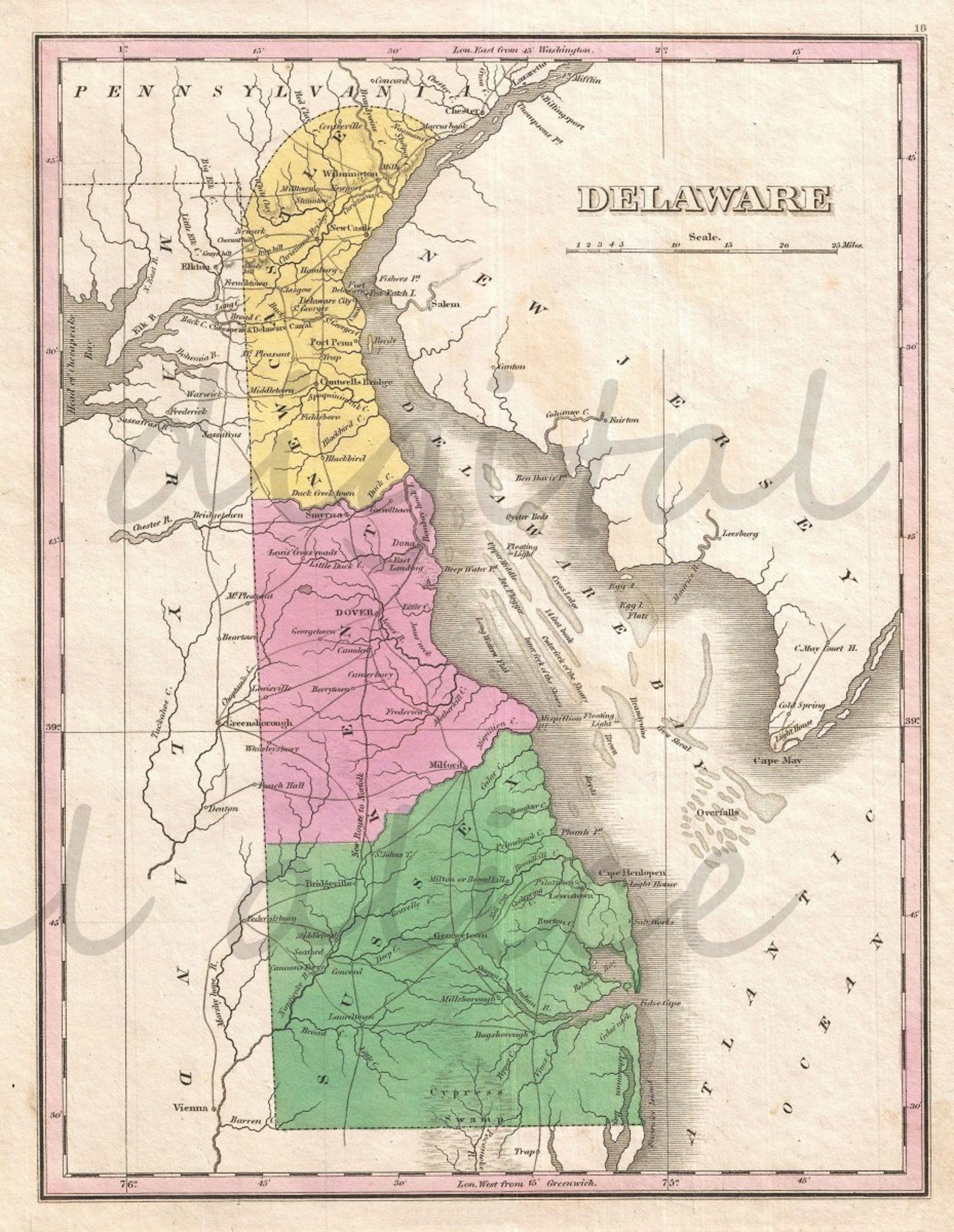 Vintage MAP of DELAWARE Circa 1827 Colorful Antique Map | Etsy