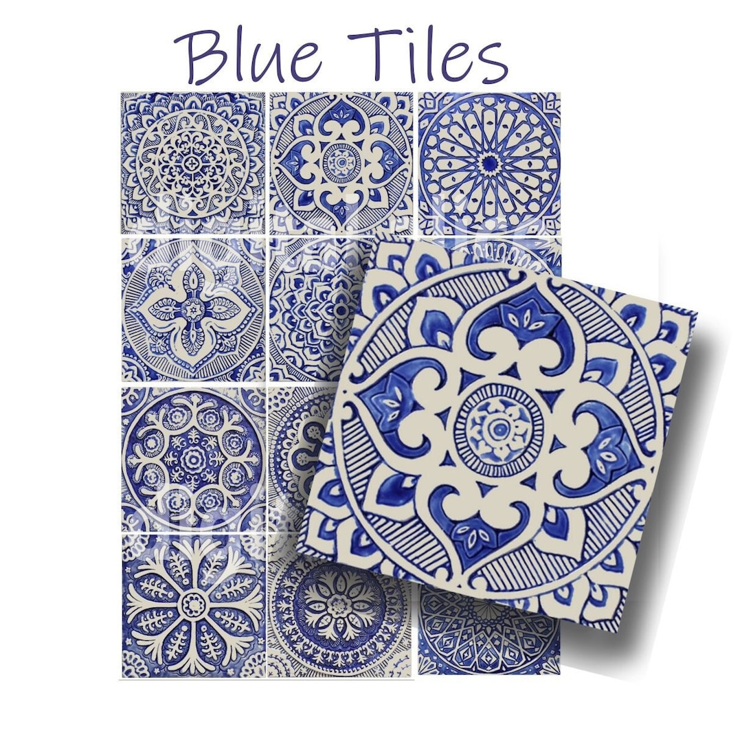 BOHEMIAN BLUE TILES - Instant Download Printable Paper Crafts 12 Blue ...