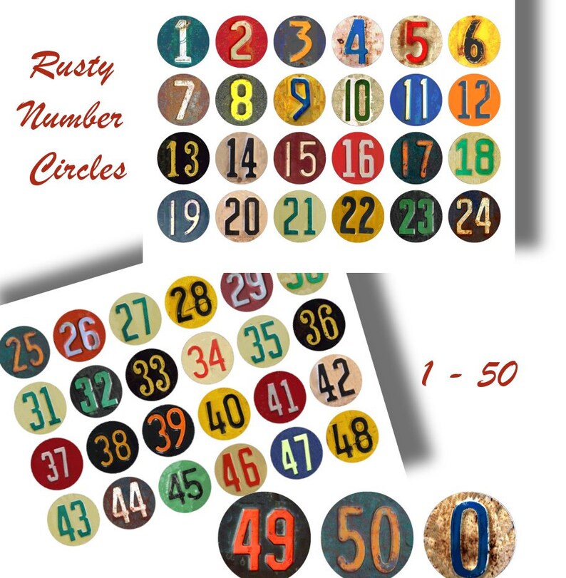 DIGITAL RUSTY NUMBERS Craft Circles vintage License Plate - Etsy