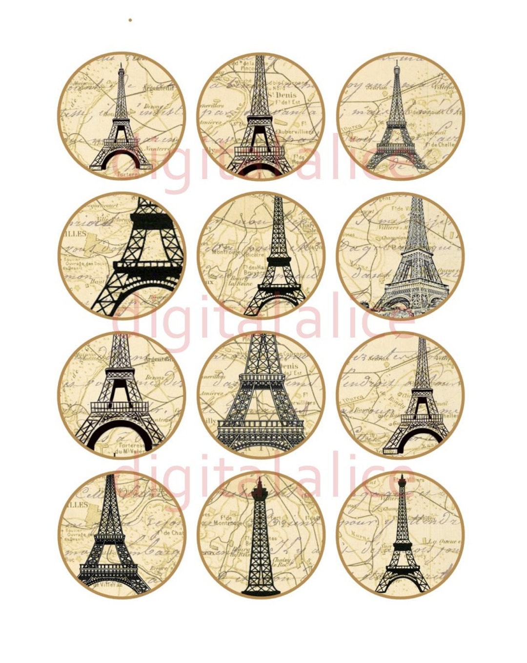 EIFFEL TOWER Craft Circles - French Letters W Eiffel Towers-instant ...