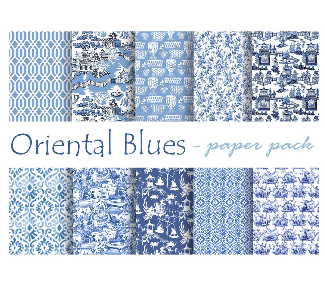 BLUE CHINA TEXTURES Paper Pack- Digital Papers - 10 Oriental Asian ...