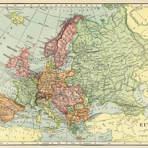 Vintage Europe Map Prints - Etsy UK