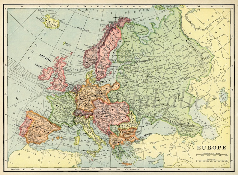VINTAGE 1901 MAP of EUROPE Instant Download Digital Printable- Old ...