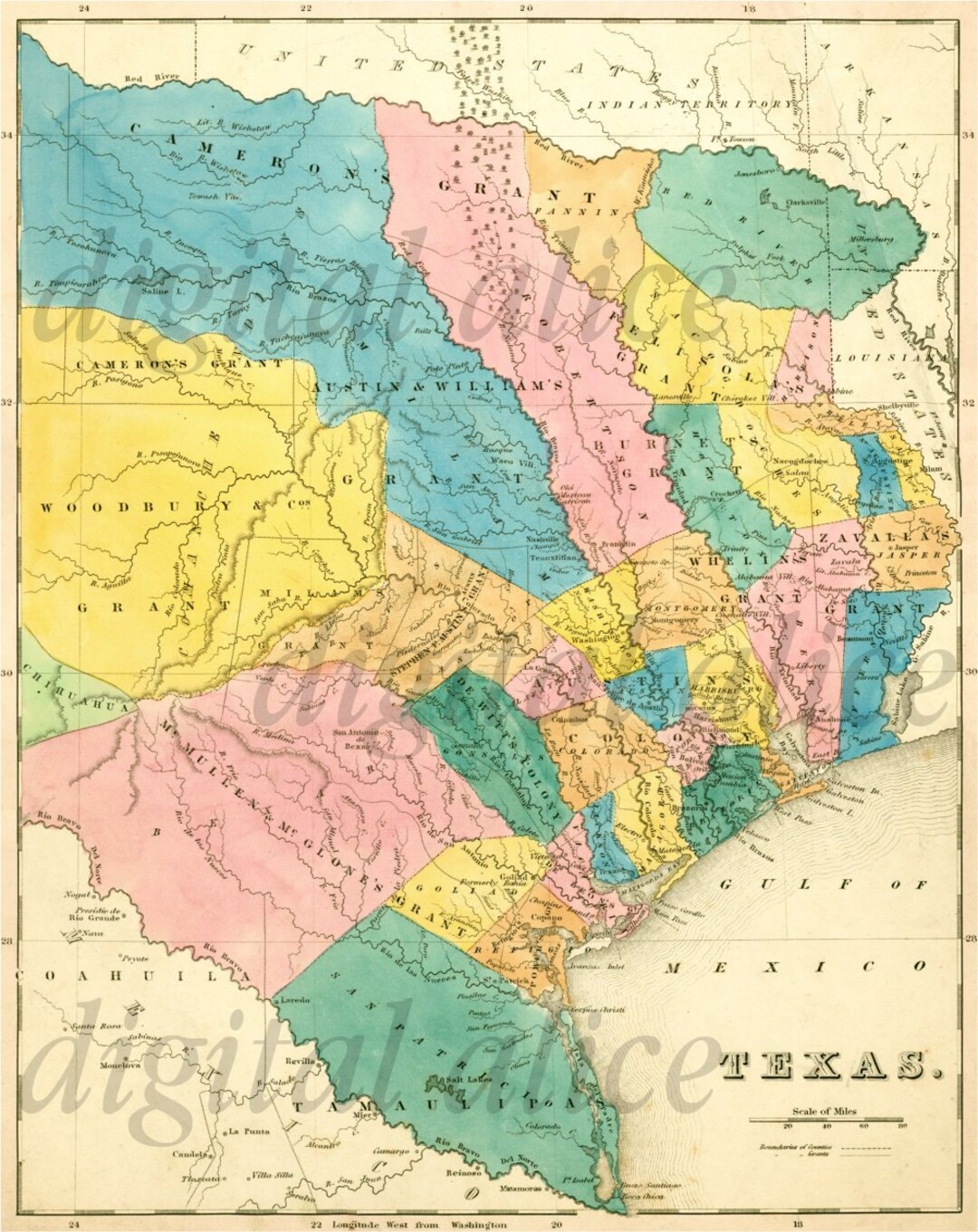 Colorful OLD TEXAS Map -instant Download Digital Printable- TX - Texan ...