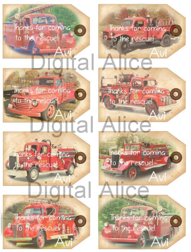 FIRE ENGINE TRUCK Tags Instant Download Digital Printable - Etsy