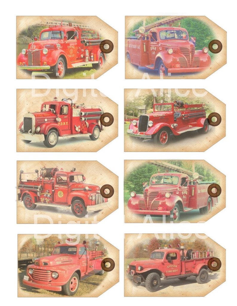 FIRE ENGINE TRUCK Tags Instant Download Digital Printable - Etsy