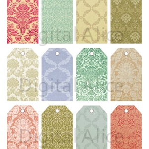 DAMASK PATTERN Hang Tags - Instant Download Digital Printable 12 Tags ...