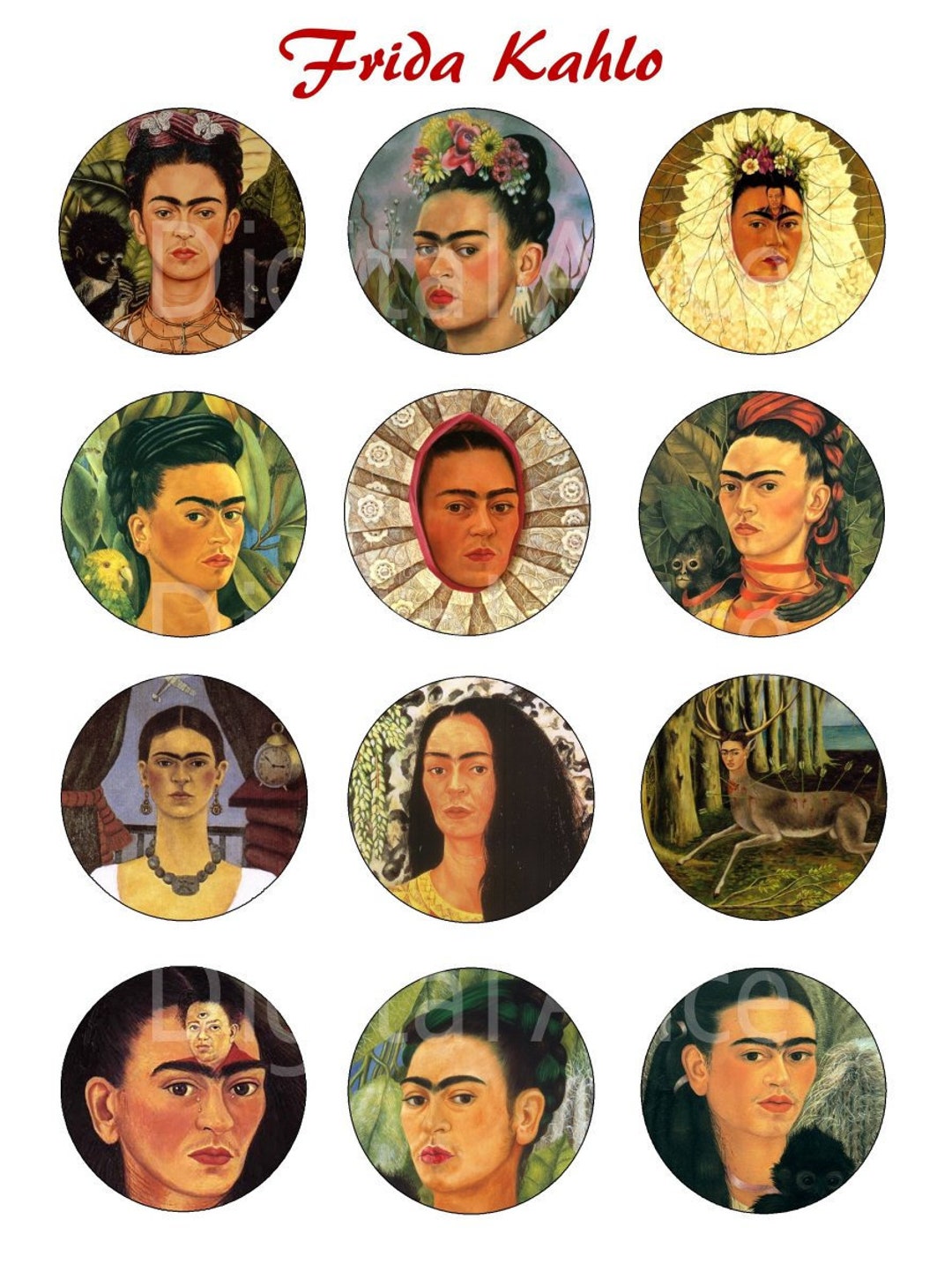 Frida Kahlo Art Circles – Printable Collage Sheet (digital Download) - Etsy