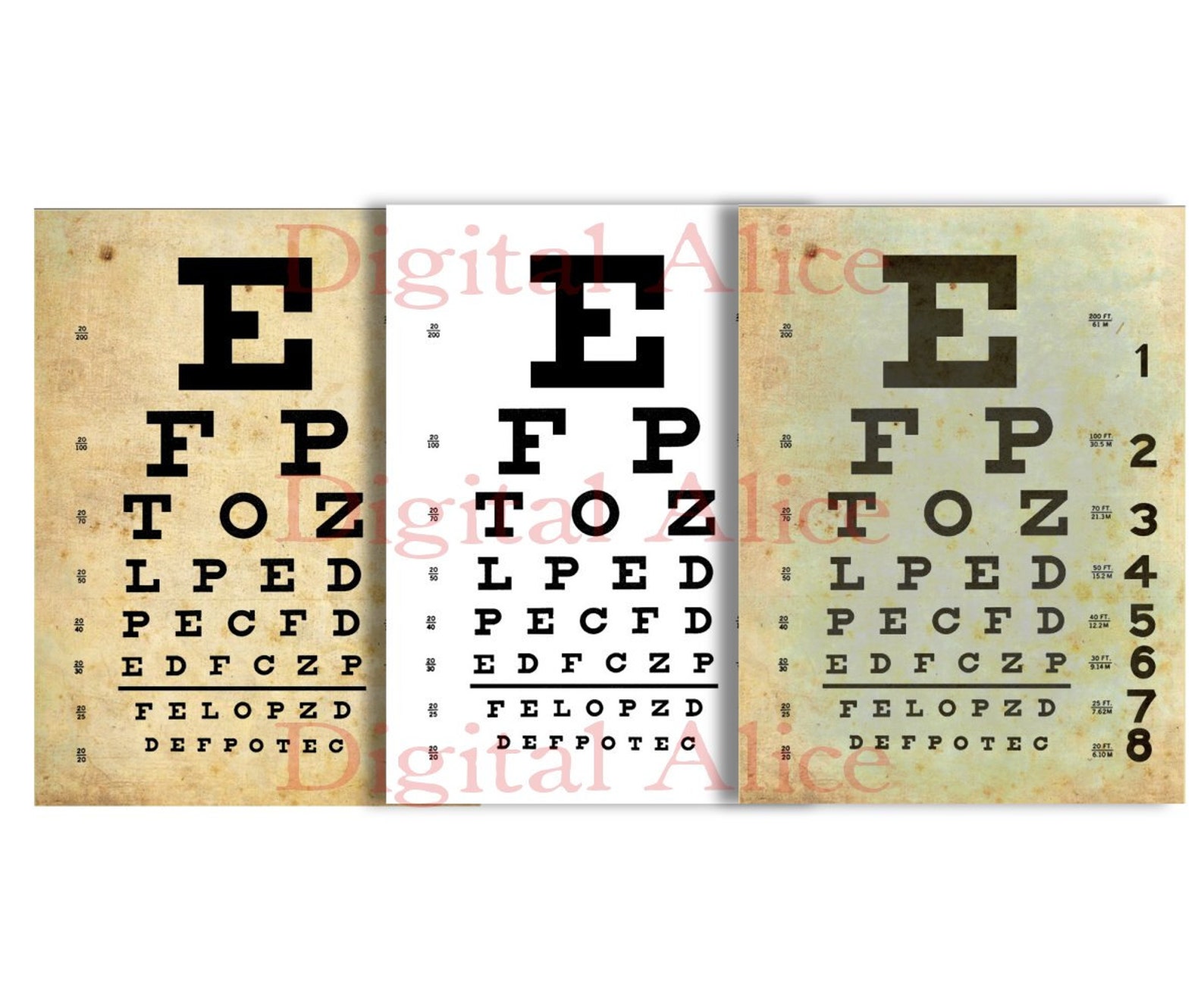 Vintage EYE EXAM CHART - Instant Printable Download - 3 Finishes - 8.5 ...