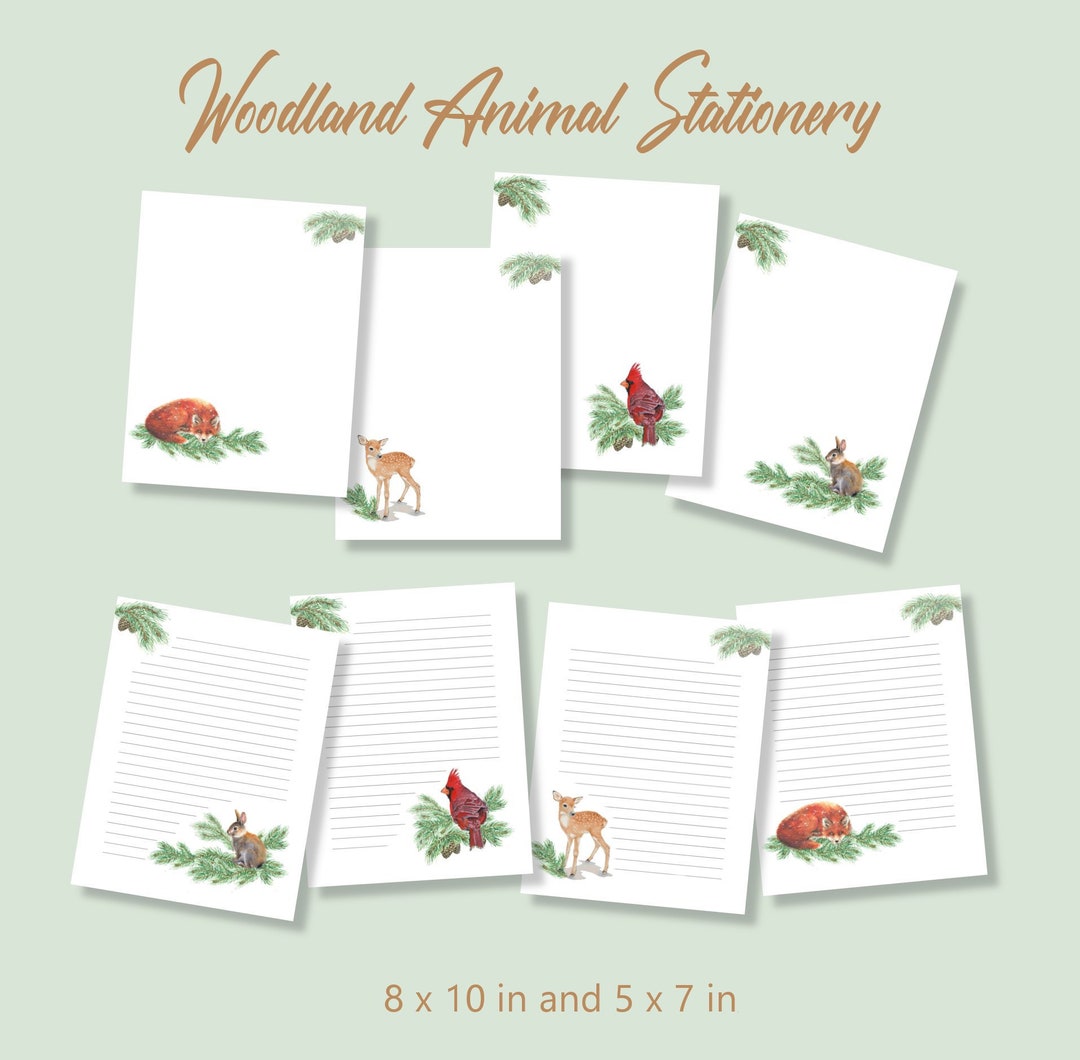Note Paper WOODLAND ANIMALS - Lined and Plain Stationery, Journal,cards ...