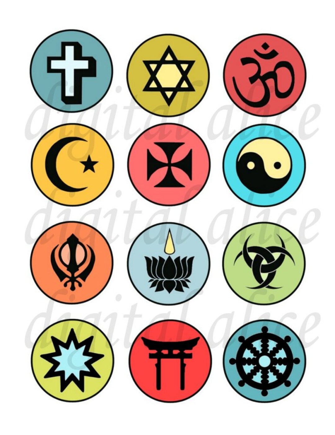 RELIGOUS SYMBOLS and ICONS Craft Circles - Instant Download Printable ...