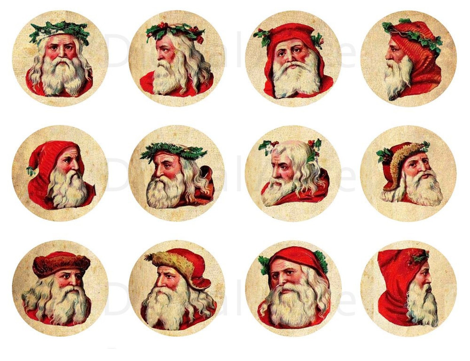 Vintage CHRISTMAS SANTA HEADS Collage Sheet- Instant Download Digital ...