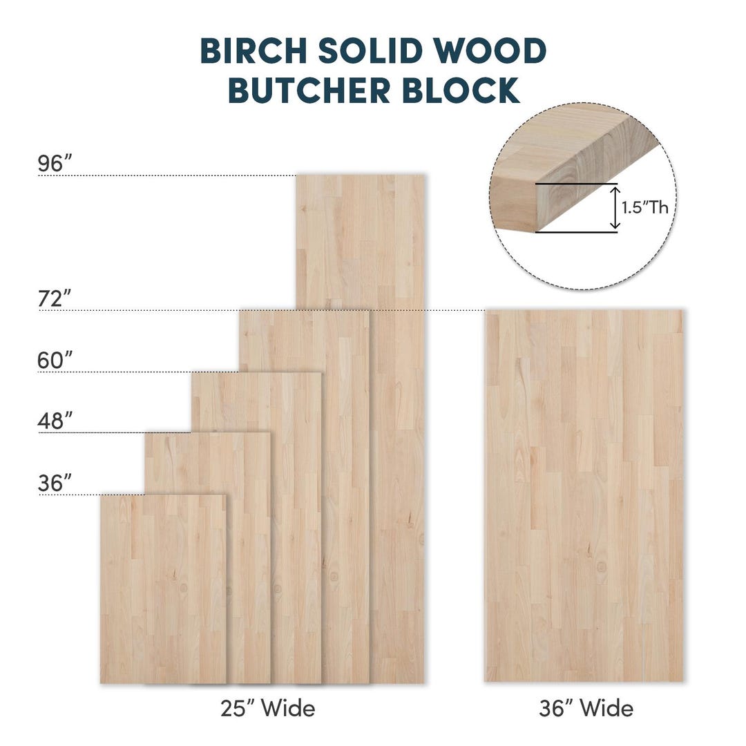 1.5 In. Thick Birch Butcher Block Countertop, Unfinished Wood Slab for ...