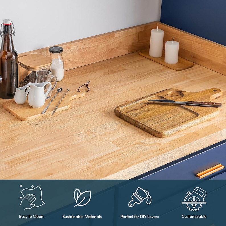 1.5 In. Thick Hevea Wood Butcher Block Countertop, Unfinished Wood ...