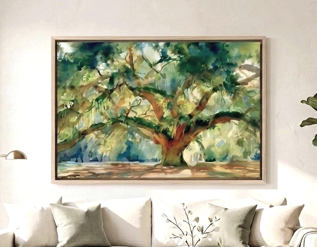 Green Oak Tree Watercolor Print-giclée Paper, Gallery-wrapped Canvas or ...