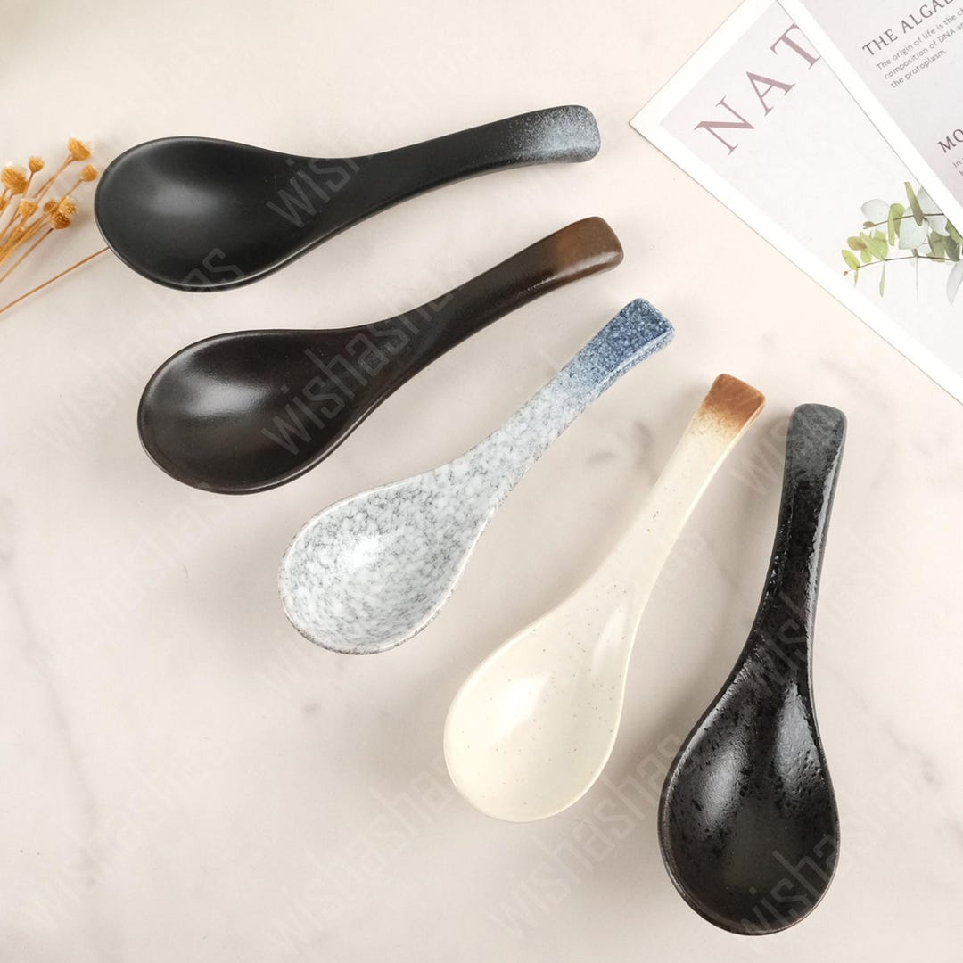 Japanese Handmade Ceramic Soup Spoons, Ramen Noodle Spoons, Elegant ...