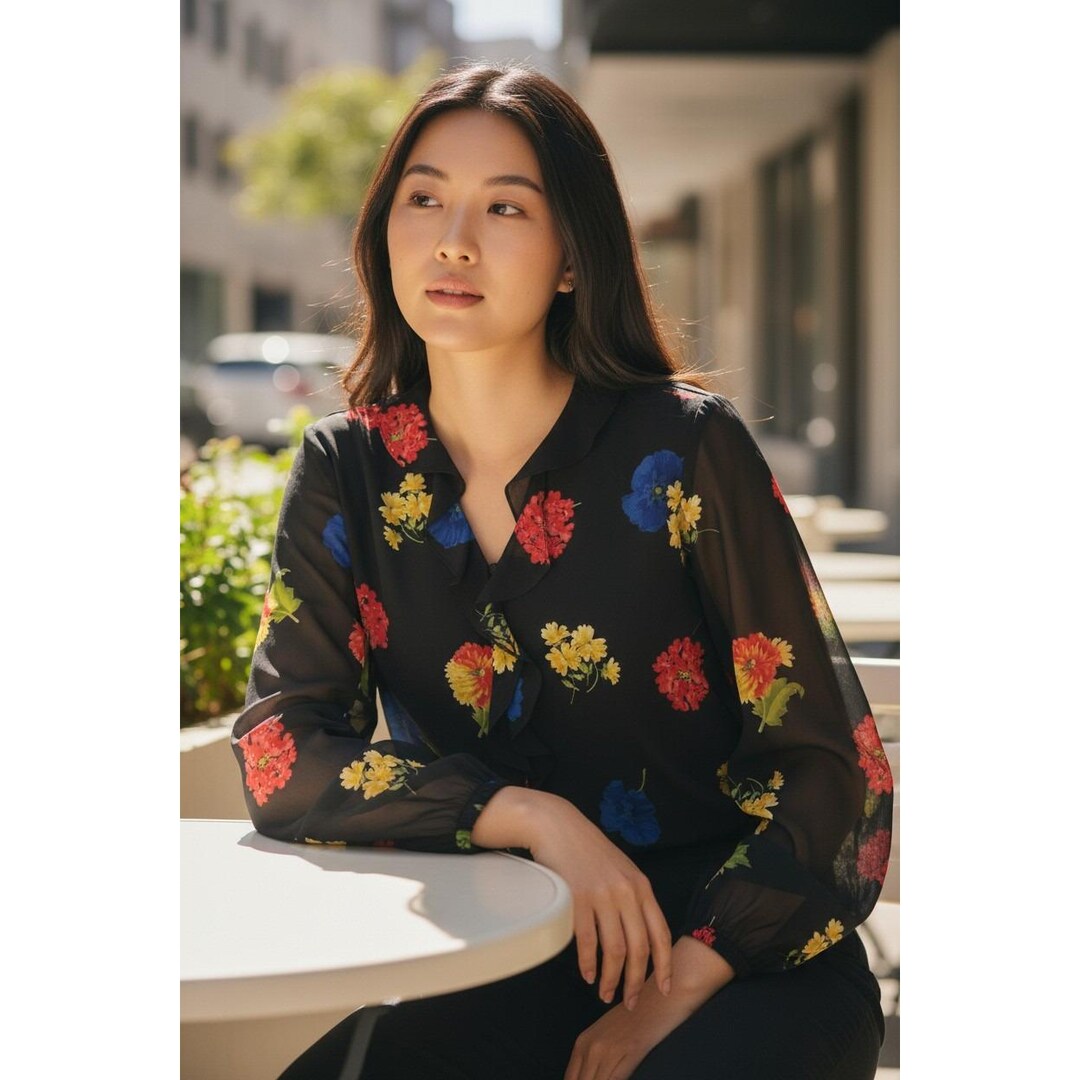 Judith Hart Collection Blouse 14 Vintage Y2K Floral Black Ruffle Top ...