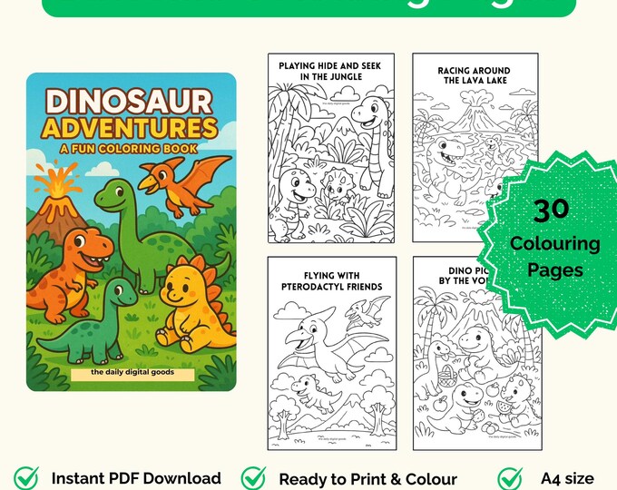 Printable Dinosaur Activity and Coloring Pages for Kids, Instant ...