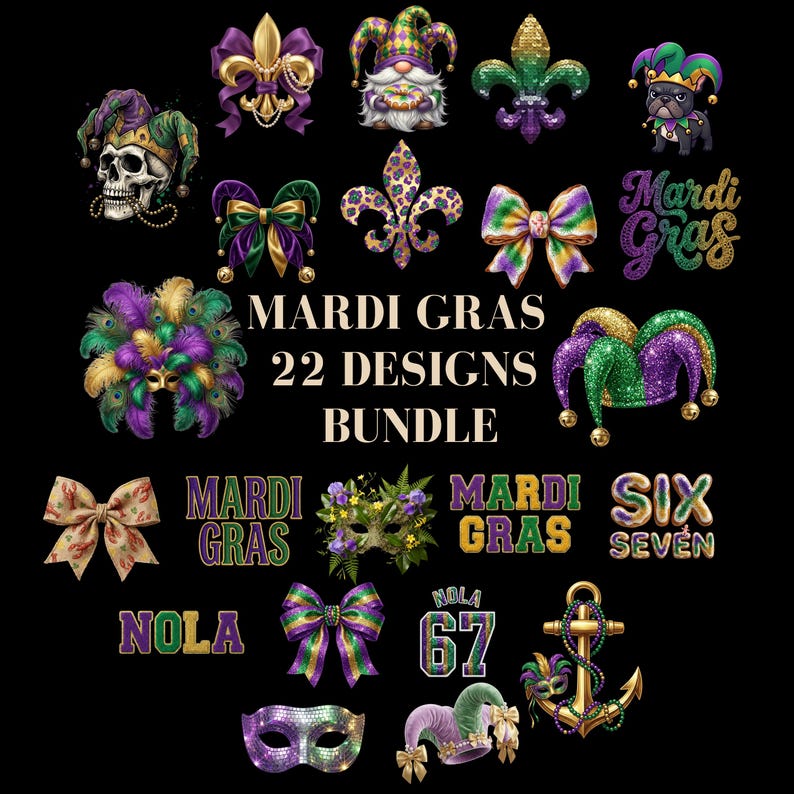 Mardi Gras PNG Bundle | Mardi Gras Shirt Design | Wreath Decor Bows ...