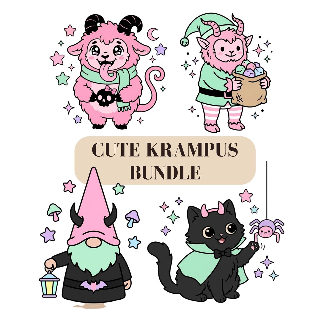 Cute Krampus Bundle PNG | Krampus Cat & Krampus Gnome | Pastel Goth ...