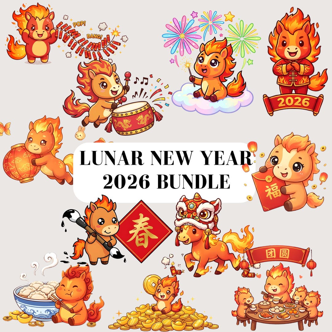 Year of the Horse 2026 PNG | Lunar New Year 2026 Bundle | Chinese New ...