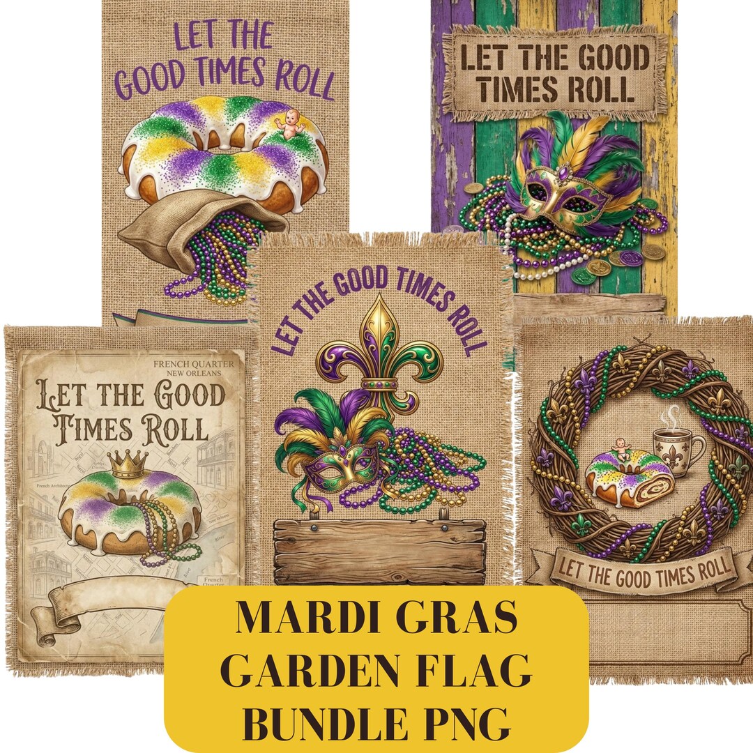 Mardi Gras Garden Flag PNG Bundle | Personalized Door Hanger ...