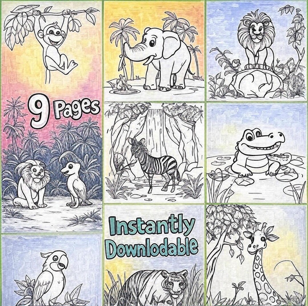 Jungle Safari Coloring Pages for Kids - 9 Wild Adventure Designs ...