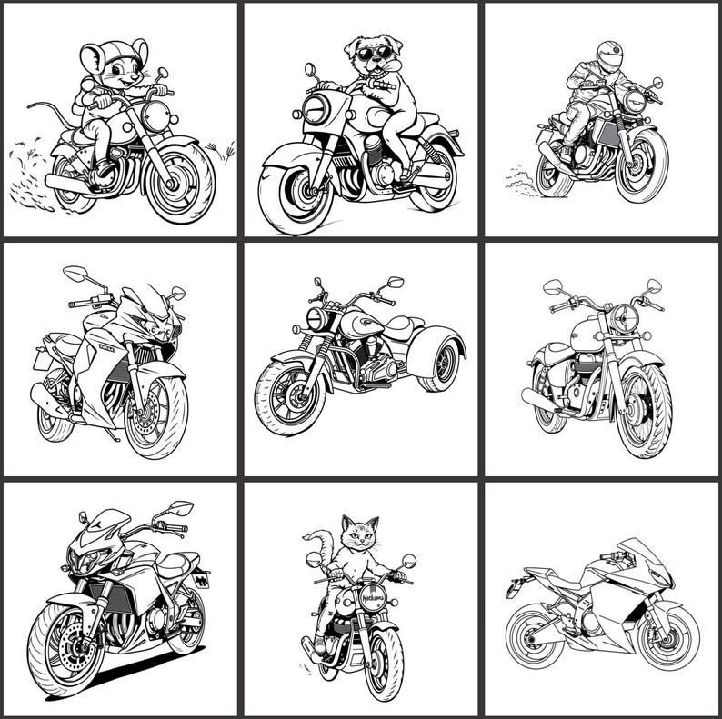 Motorcycle Adventure Coloring Pages for Kids – 9 Thrilling Vehicle ...