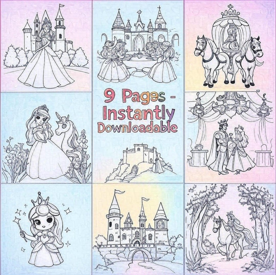 Princesses and Castles Coloring Pages for Kids - 9 Magical Designs ...