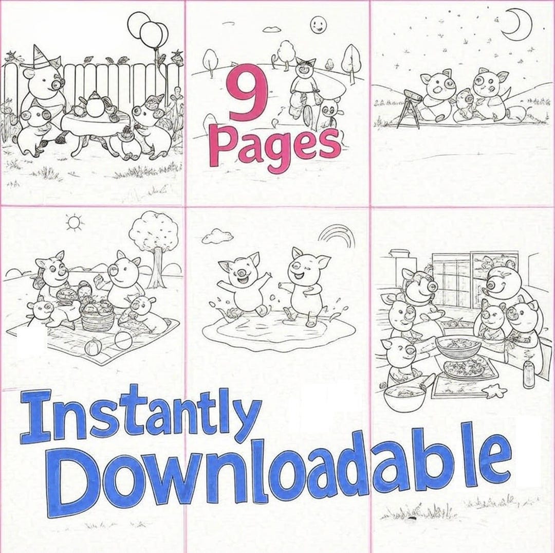 Pig Family Coloring Pages for Kids – 9 Fun Designs, Digital Download - Etsy