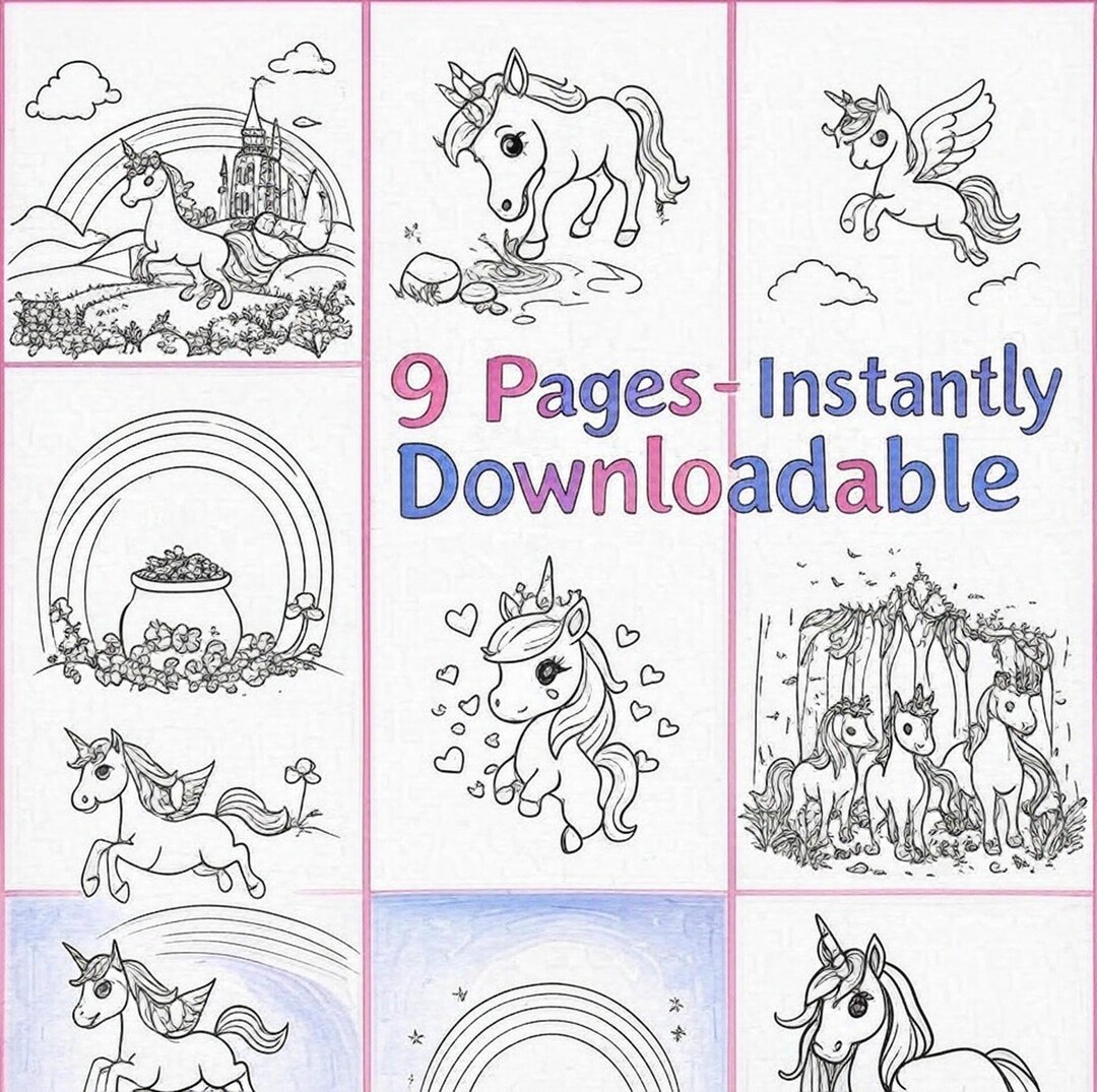 Unicorns and Rainbows Coloring Pages for Kids - 9 Magical Designs ...
