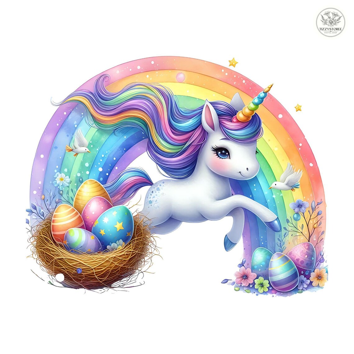 Easter Unicorn Clipart PNG Bundle (20+ Images) | Watercolor Fantasy ...