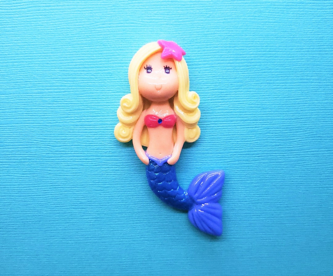 Blonde Little Mermaid Figurine Blue Eyes, Blue Tail, Top & Starfish ...