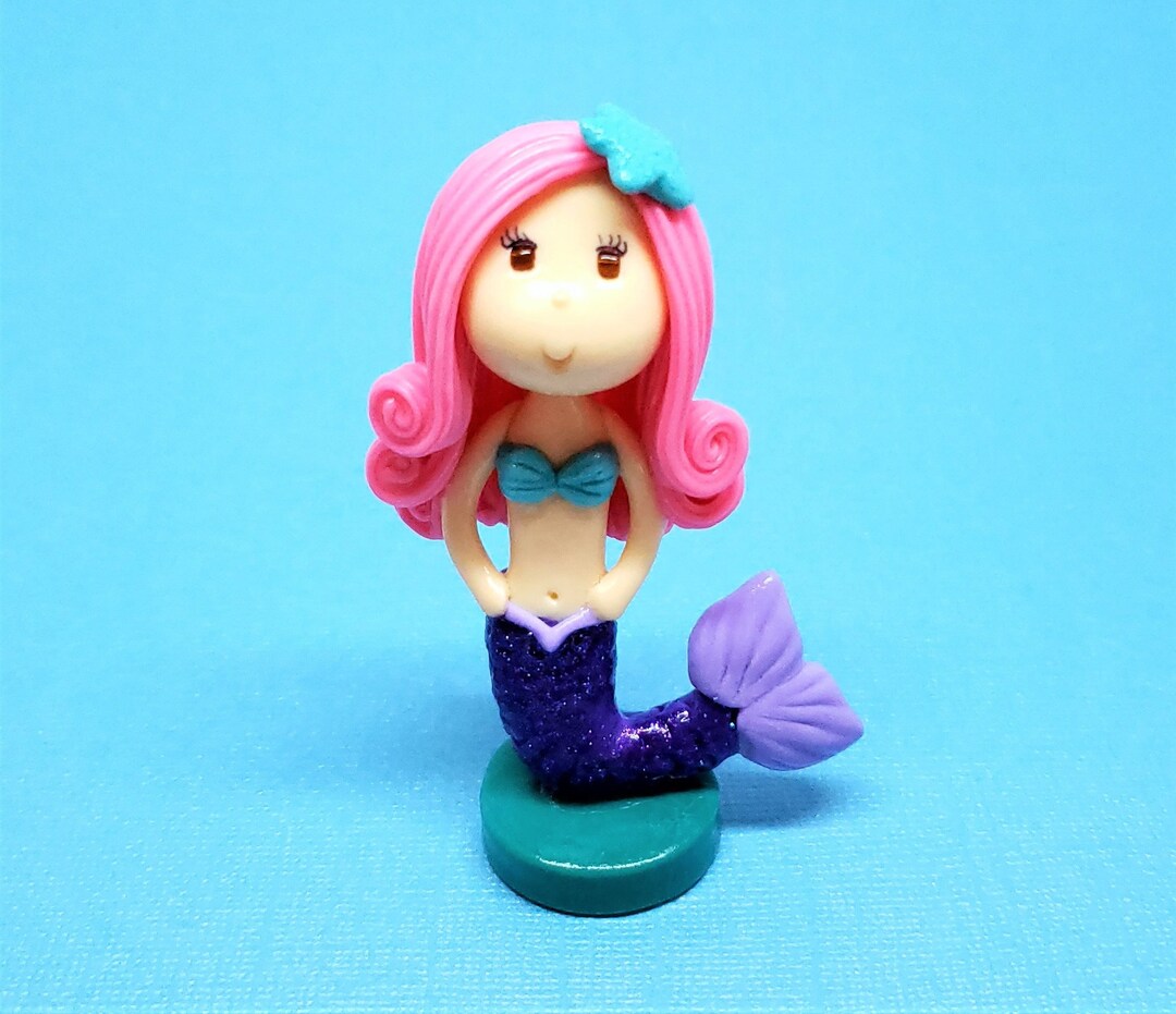 Little Mermaid Standing Figurine Pink Hair, Purple Tail, Teal Starfish ...