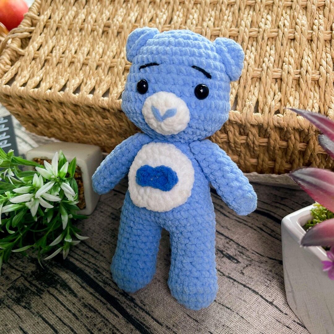 Handmade Crochet Blue Bear Plush Toy, Soft Amigurumi Stuffed Animal ...