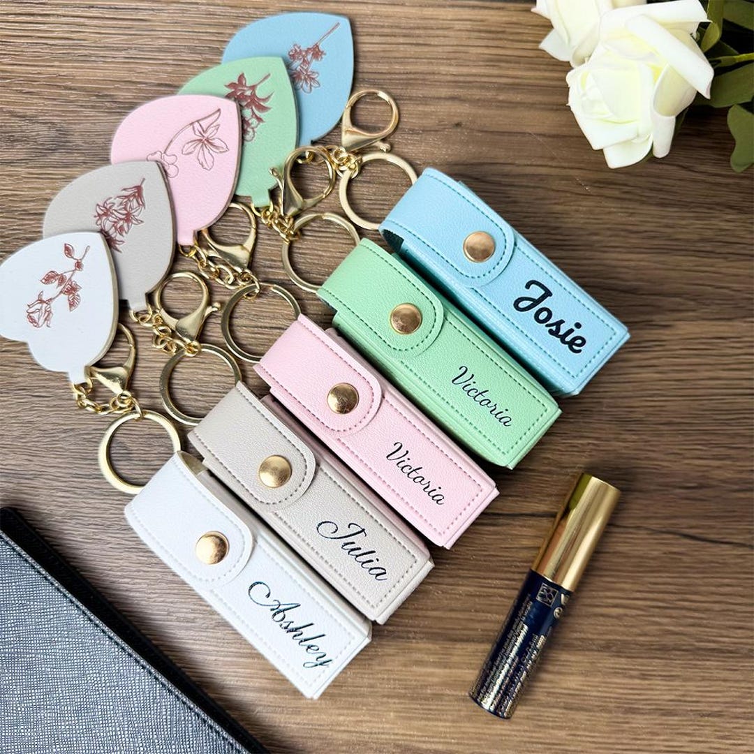 Personalized Lipstick Keychain Bag With Mirror, Custom Name Gift - Etsy