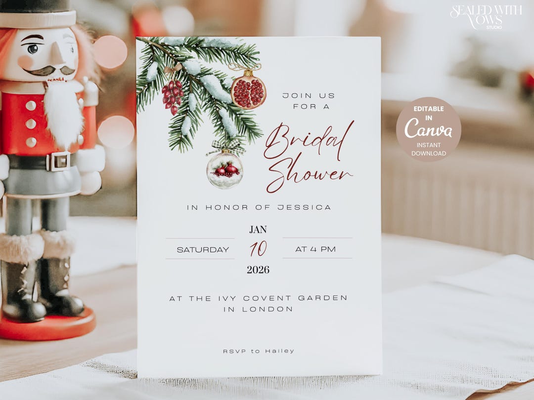 Winter Bridal Shower Invitation | Pomegranate Bridal Brunch Invite ...