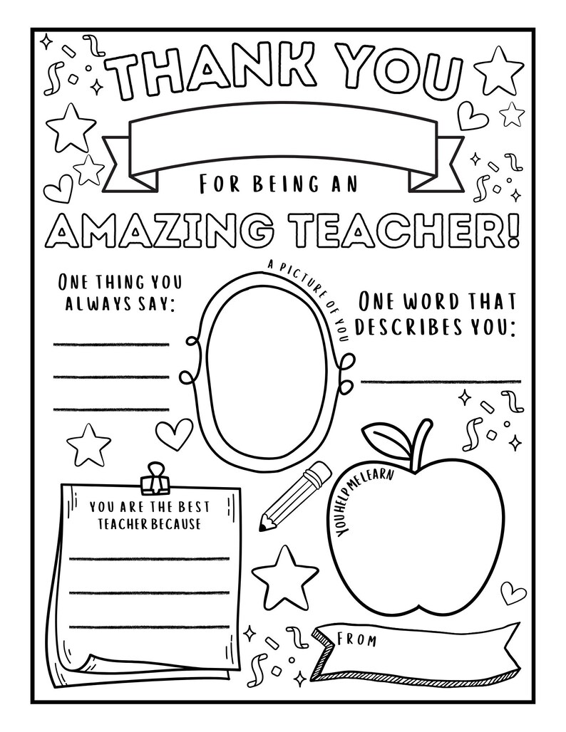 Coloring Pages Teacher Appreciation Project Kids - Etsy