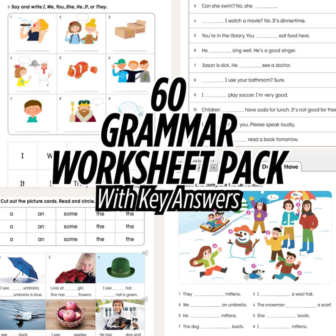 English Grammar Worksheet Pack for Grade Level Kids | Printables Bundle ...