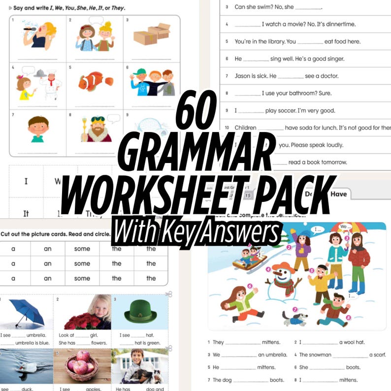English Grammar Worksheet Pack for Grade Level Kids | Printables Bundle ...