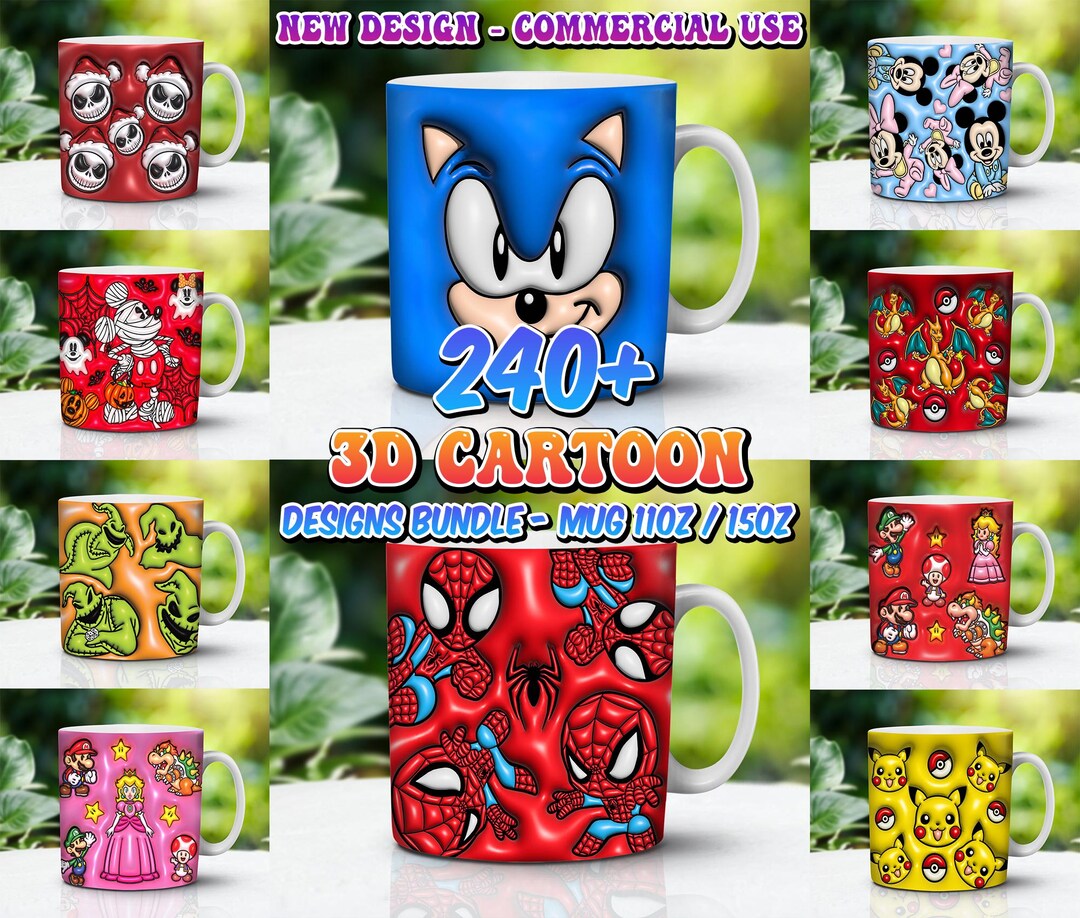240+ Designs 3D Cartoon 11oz & 15oz Mug Wrap Png, Cartoon Characters ...