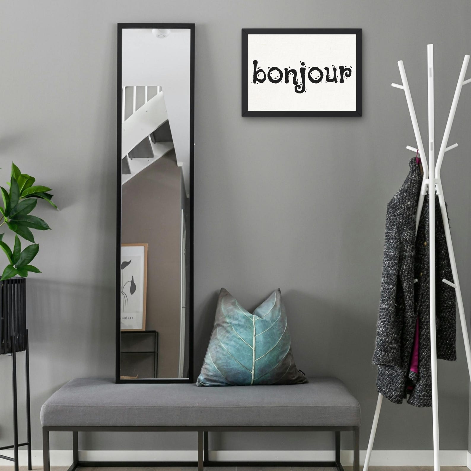 Bonjour Wall Art Print, French Hello Poster, Vertical Minimalist ...