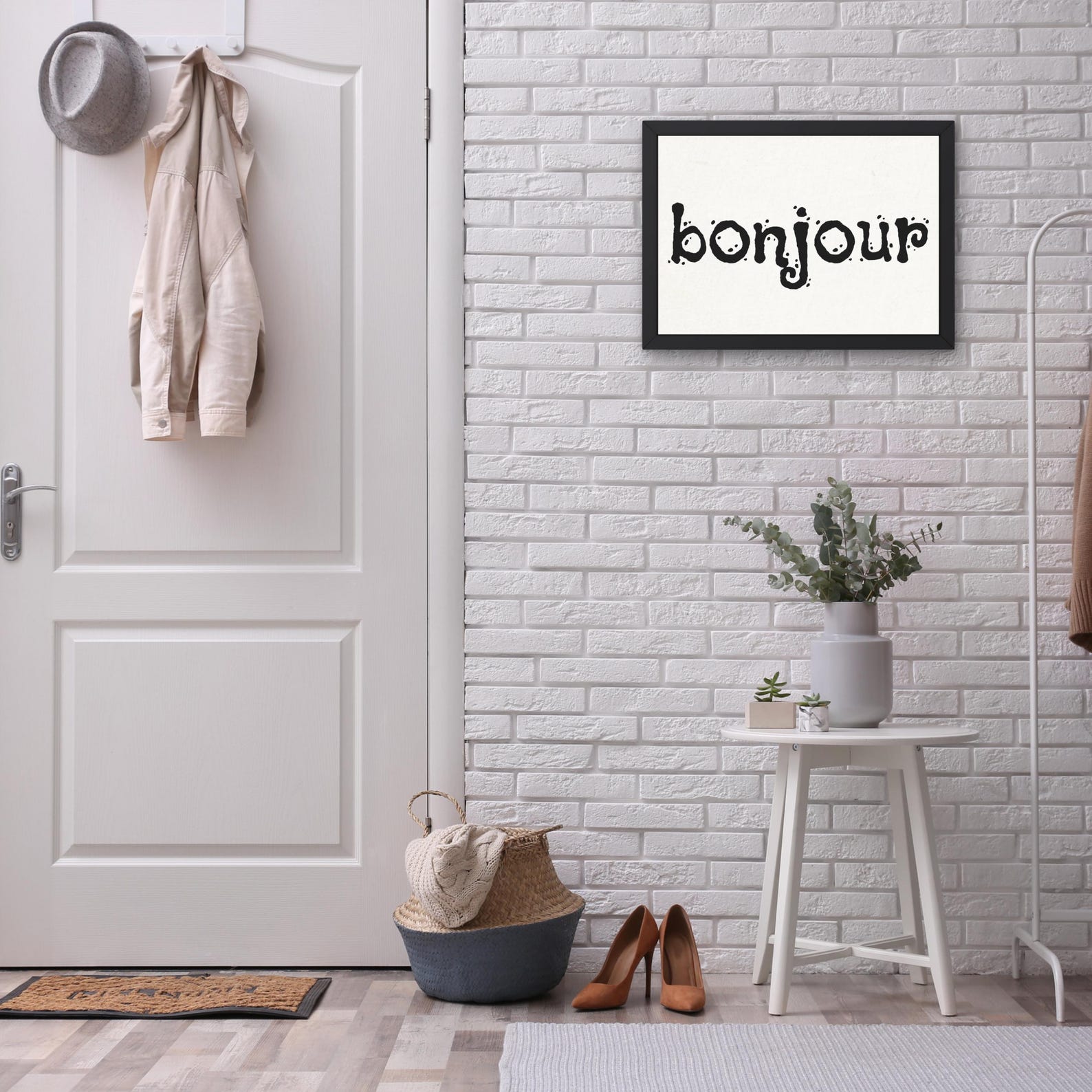 Bonjour Wall Art Print, French Hello Poster, Vertical Minimalist ...