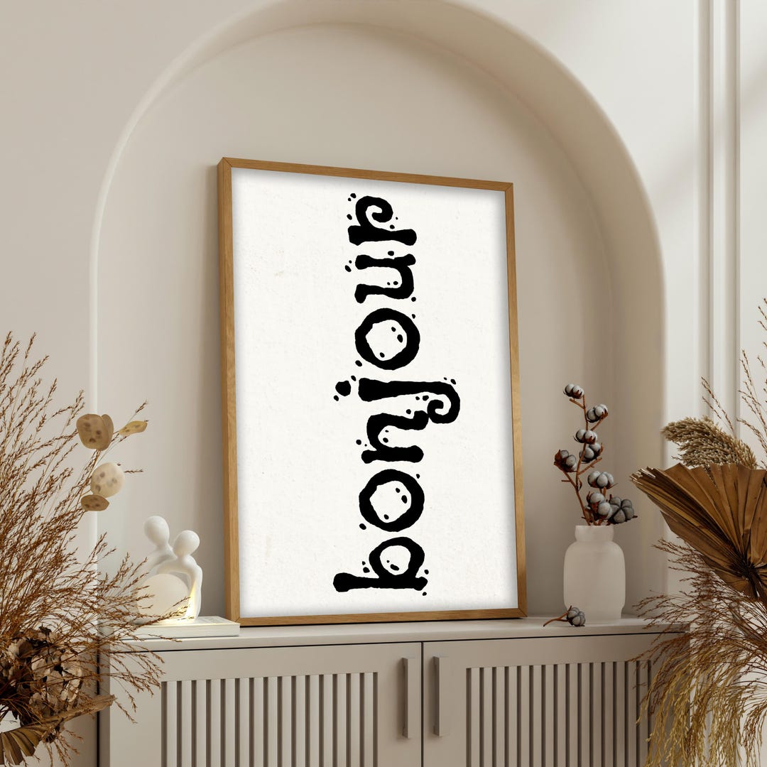 Bonjour Wall Art Print, French Hello Poster, Vertical Minimalist ...