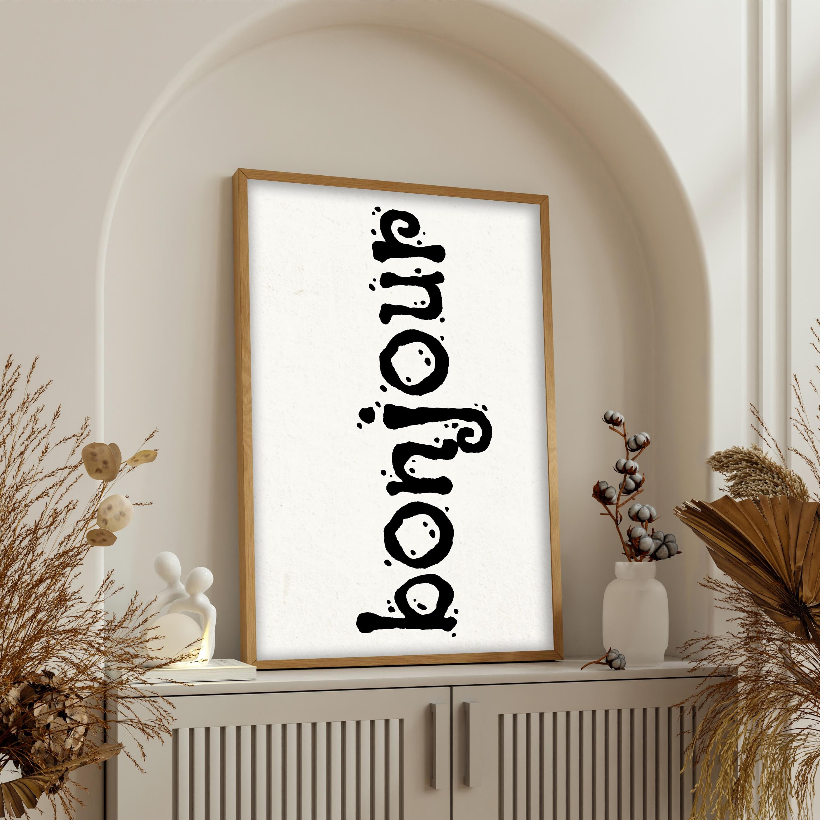 Bonjour Wall Art Print, French Hello Poster, Vertical Minimalist ...